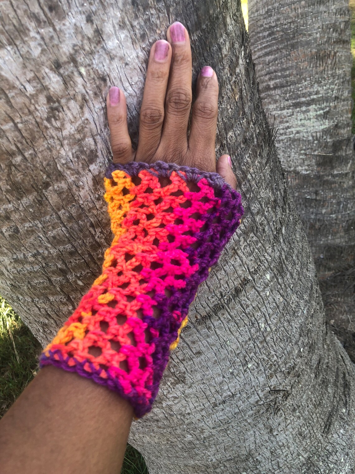 Crochet Rainbow Fishnet Fingerless Gloves/wrist Warmers/autumn & Winter ...