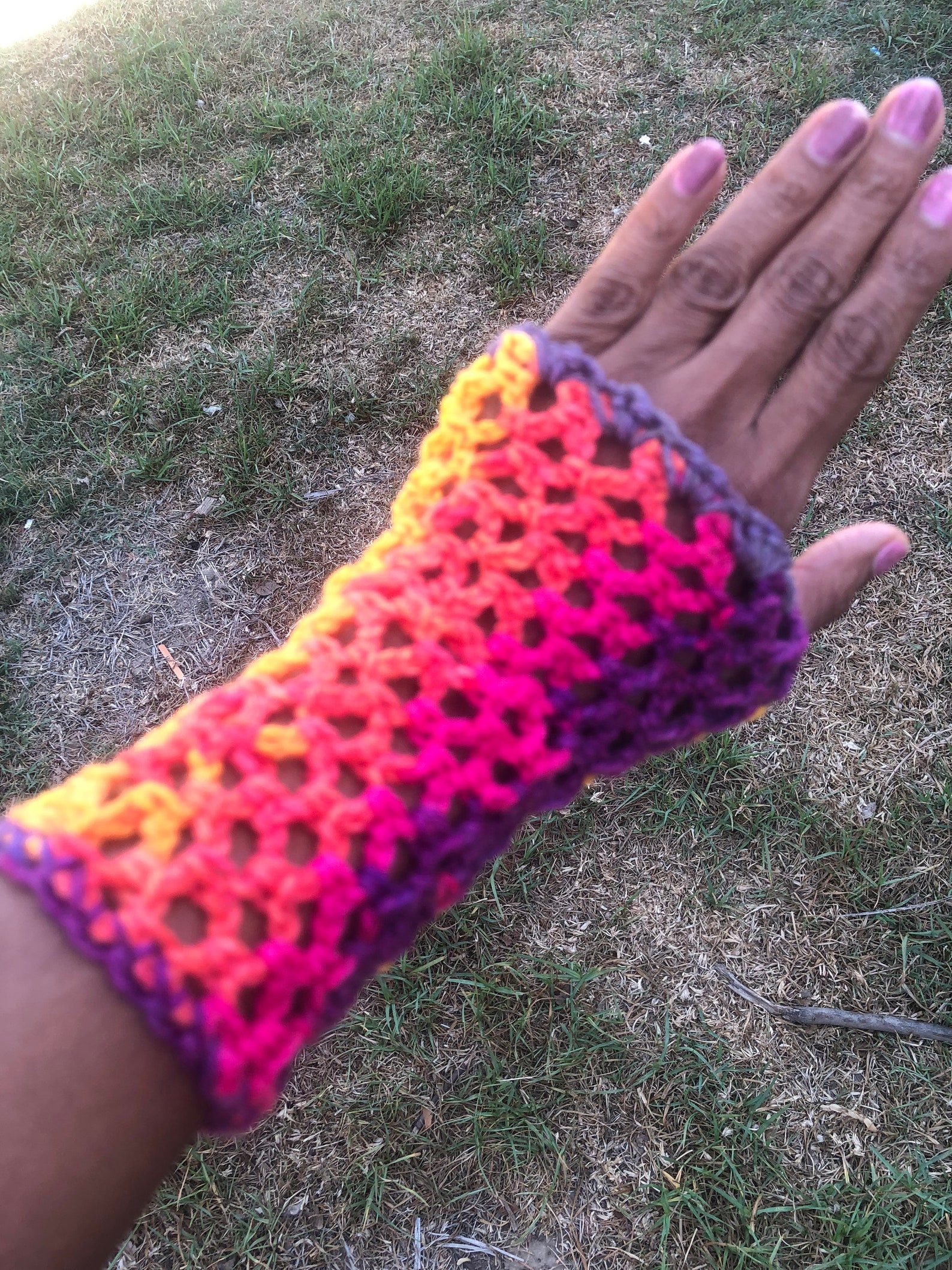 Crochet Rainbow Fishnet Fingerless Gloves/wrist Warmers/autumn & Winter ...