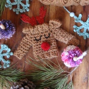 Crochet Reindeer Jumper Christmas Decorations/ Rudolph Red Nosed ...