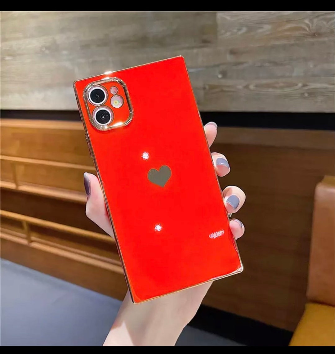 NEW Square iPhone 13 Pro Case With Gold Heart Accents Liquid Silicone ...