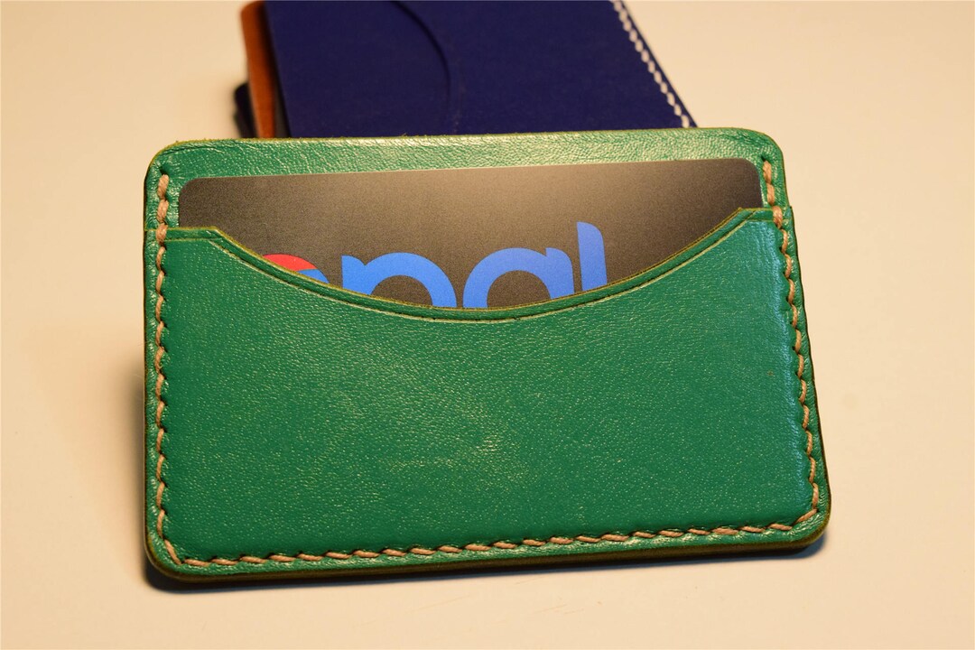 Monedero de cuero canguro verde, cartera de tarjeta delgada, cartera de ...