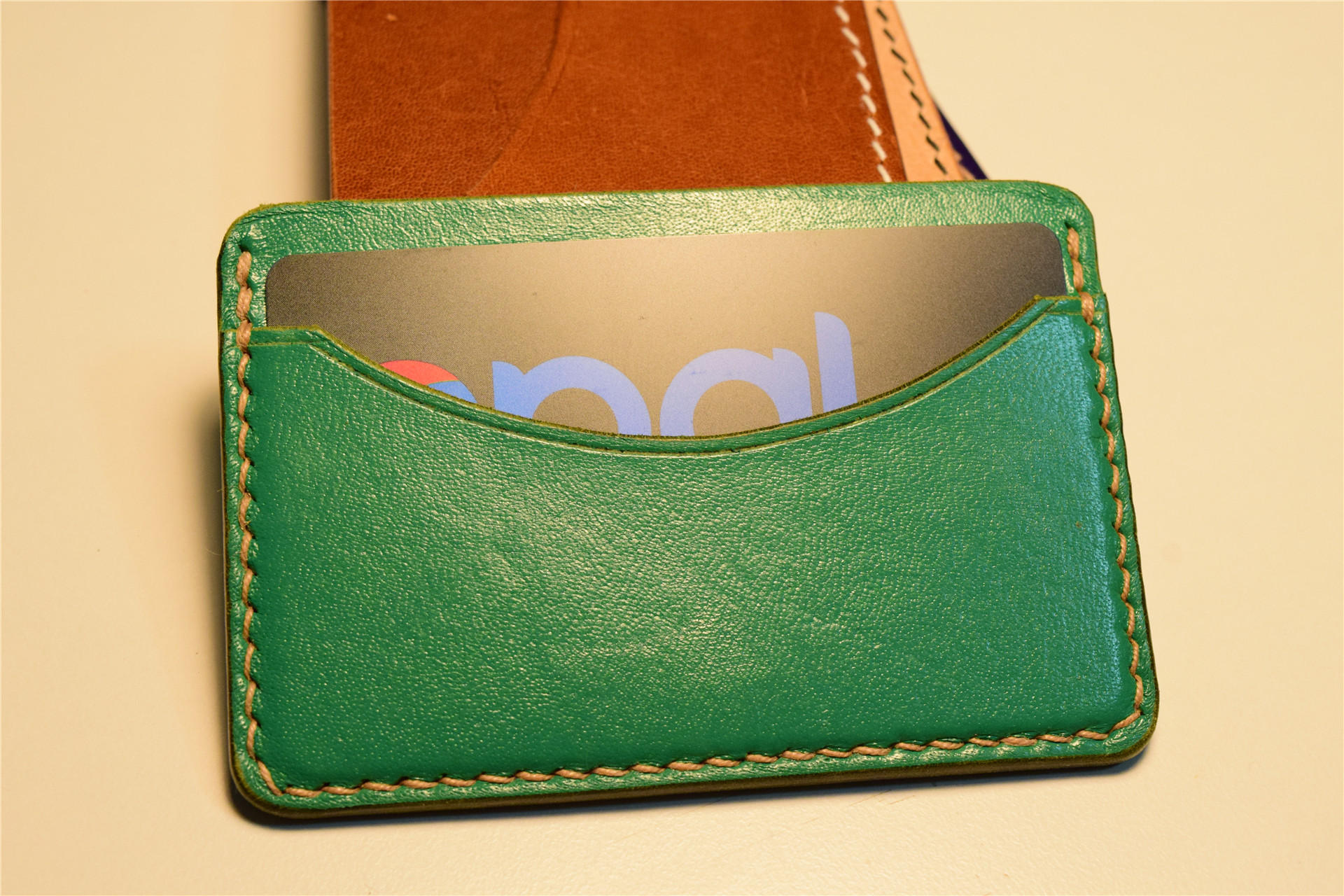 Monedero de cuero canguro verde, cartera de tarjeta delgada, cartera de ...