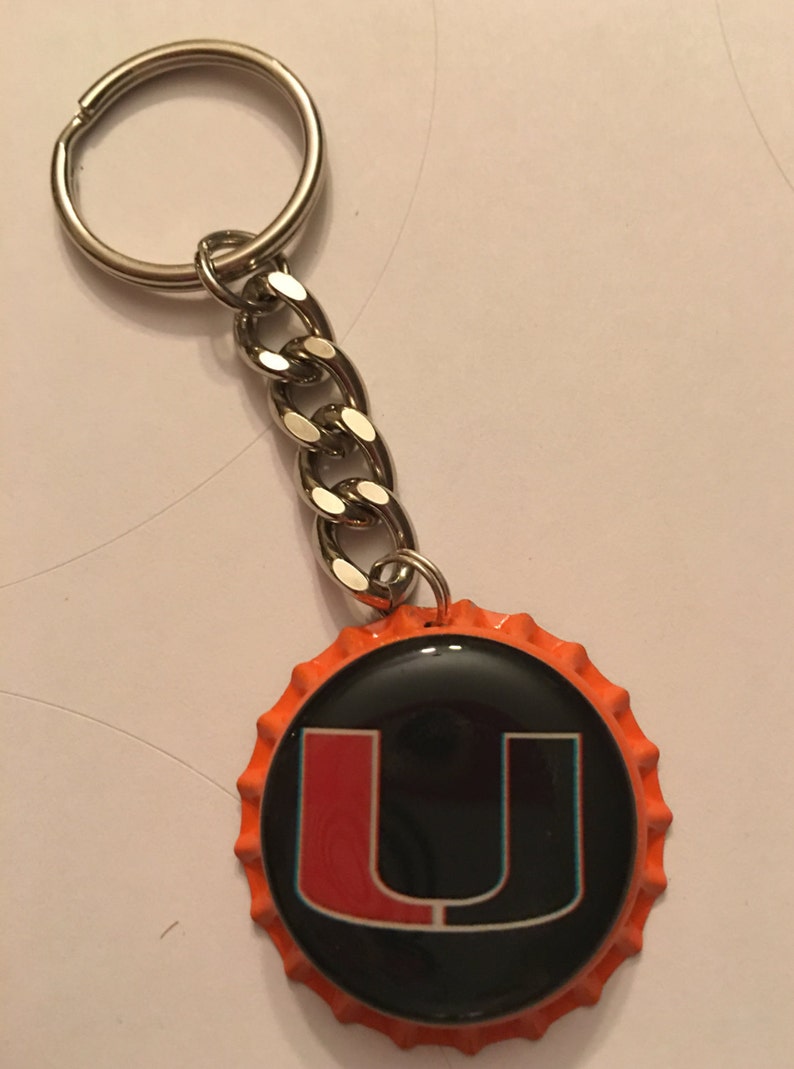 Miami Hurricanes inspired handmade bottle cap keychain key | Etsy