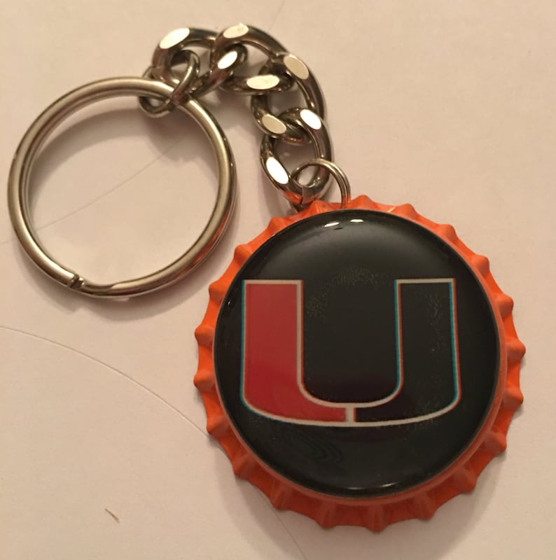 Miami Hurricanes inspired handmade bottle cap keychain key | Etsy