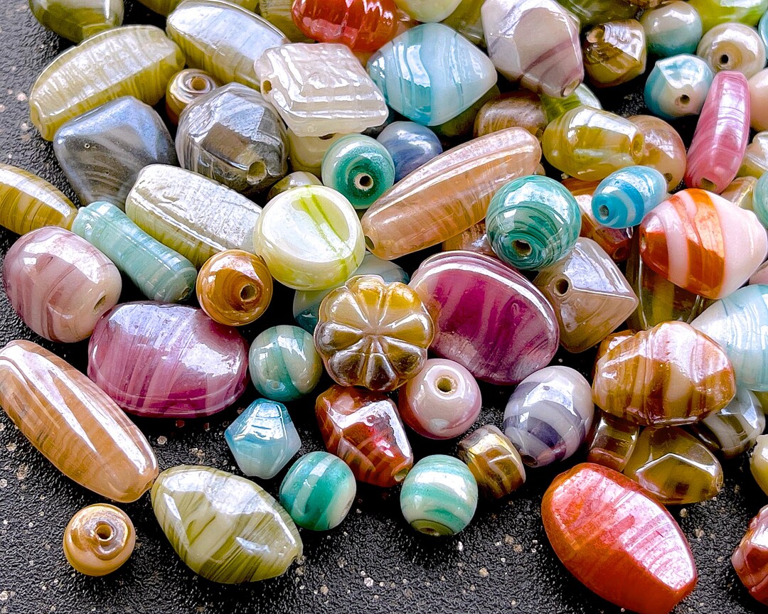 50pcs - Assorted Swirl Glass Beads, Mixed Beads, Assorted Beads ...