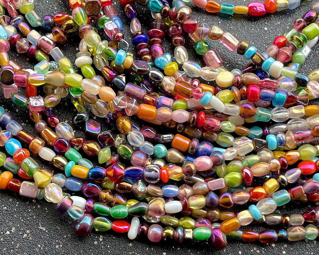 24" Colorful Glass Bead Strand, Small Aurora Carnival Luster Beads ...