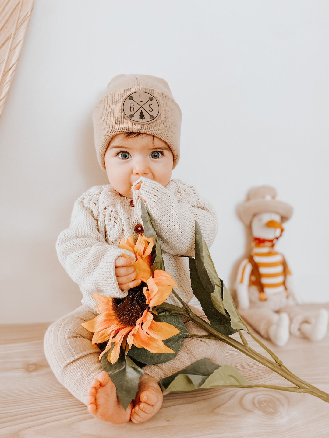 Baby Beanies Custom, Leather Patch Beanies, Child Baby Newborn Beanie ...