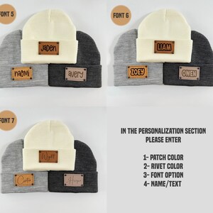 Leather Patch Beanies Personalized, Baby Newborn Beanies Custom, Signature Cursive, Infant ...