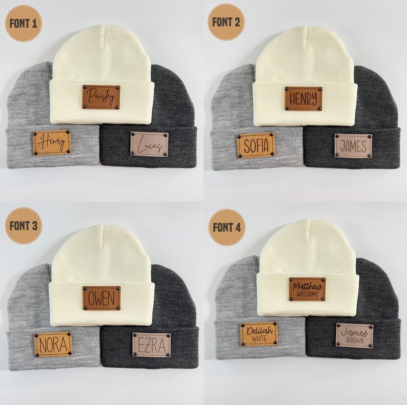 Leather Patch Beanies Personalized Baby Newborn Beanies - Etsy