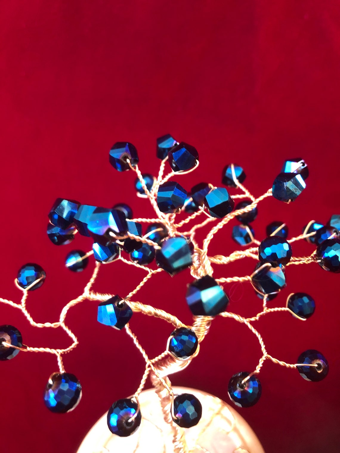 Blue Crystal Tree Blue Crystals on Gold Wire Blue Bonsai Tree Blue and ...