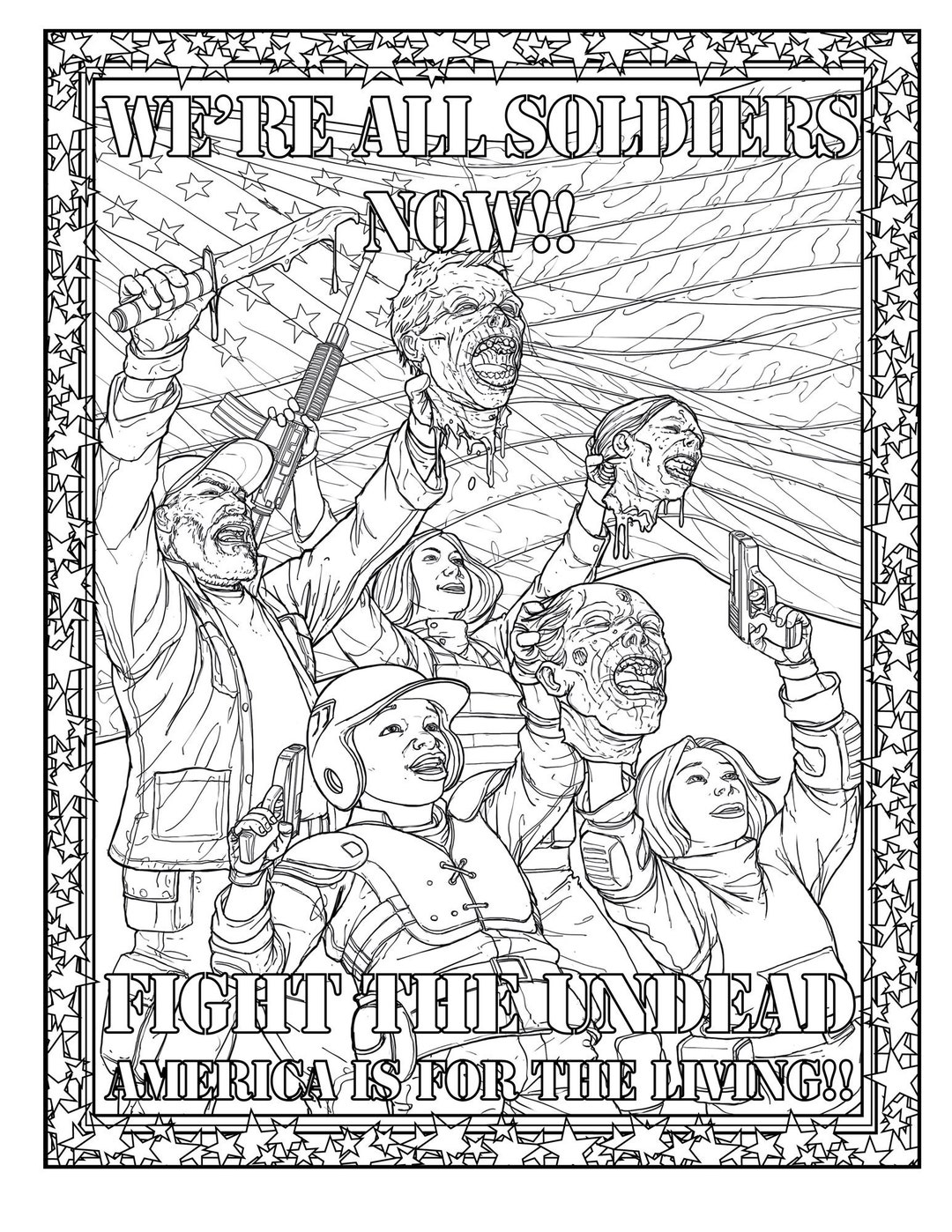 Zombie War Propaganda Poster Coloring Image 8.5 Inches X 11 Inches - Etsy