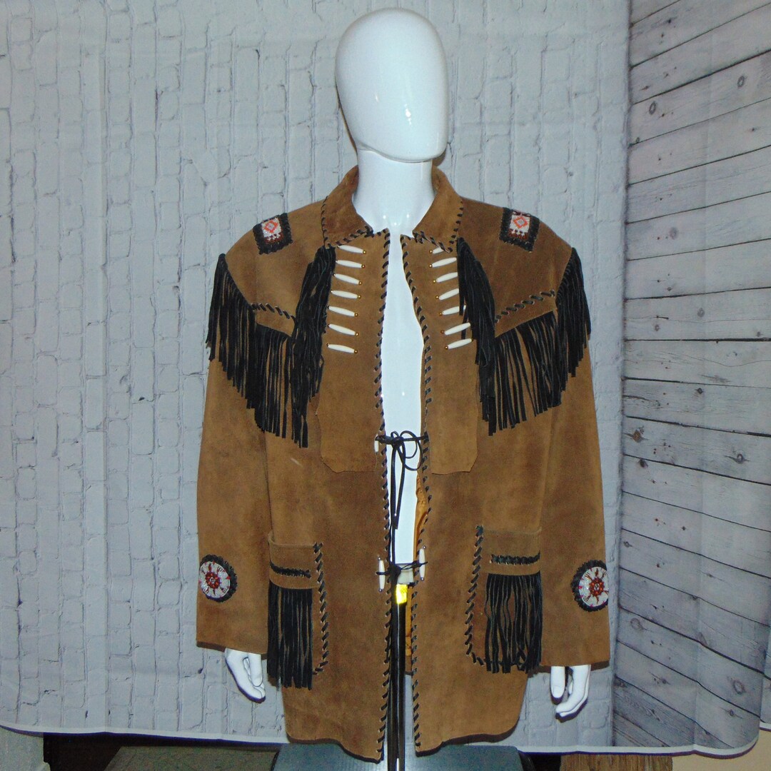 Mens Beaded and Fringed Buckskin Jacket - Etsy