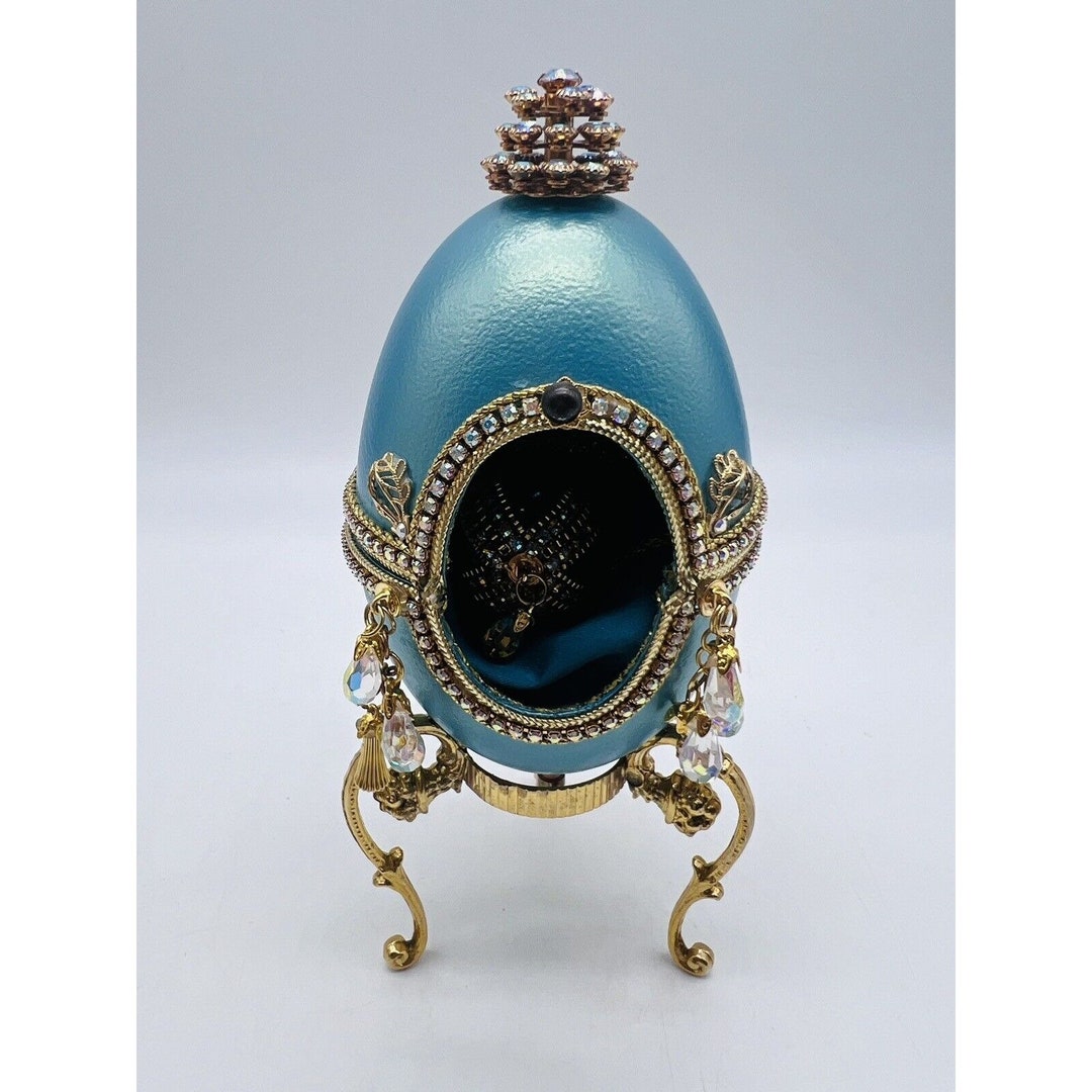 Vintage Sankyo Music Box Ostrich Egg Swarovski Crystals Crystal ...