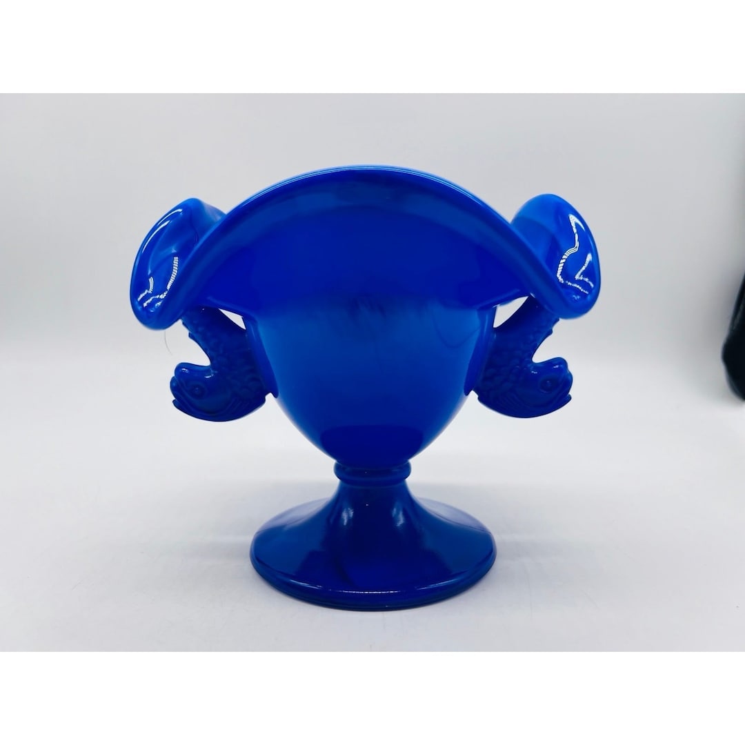 FENTON Periwinkle Blue Compote Candy Dish Signed Mike Fenton - Etsy
