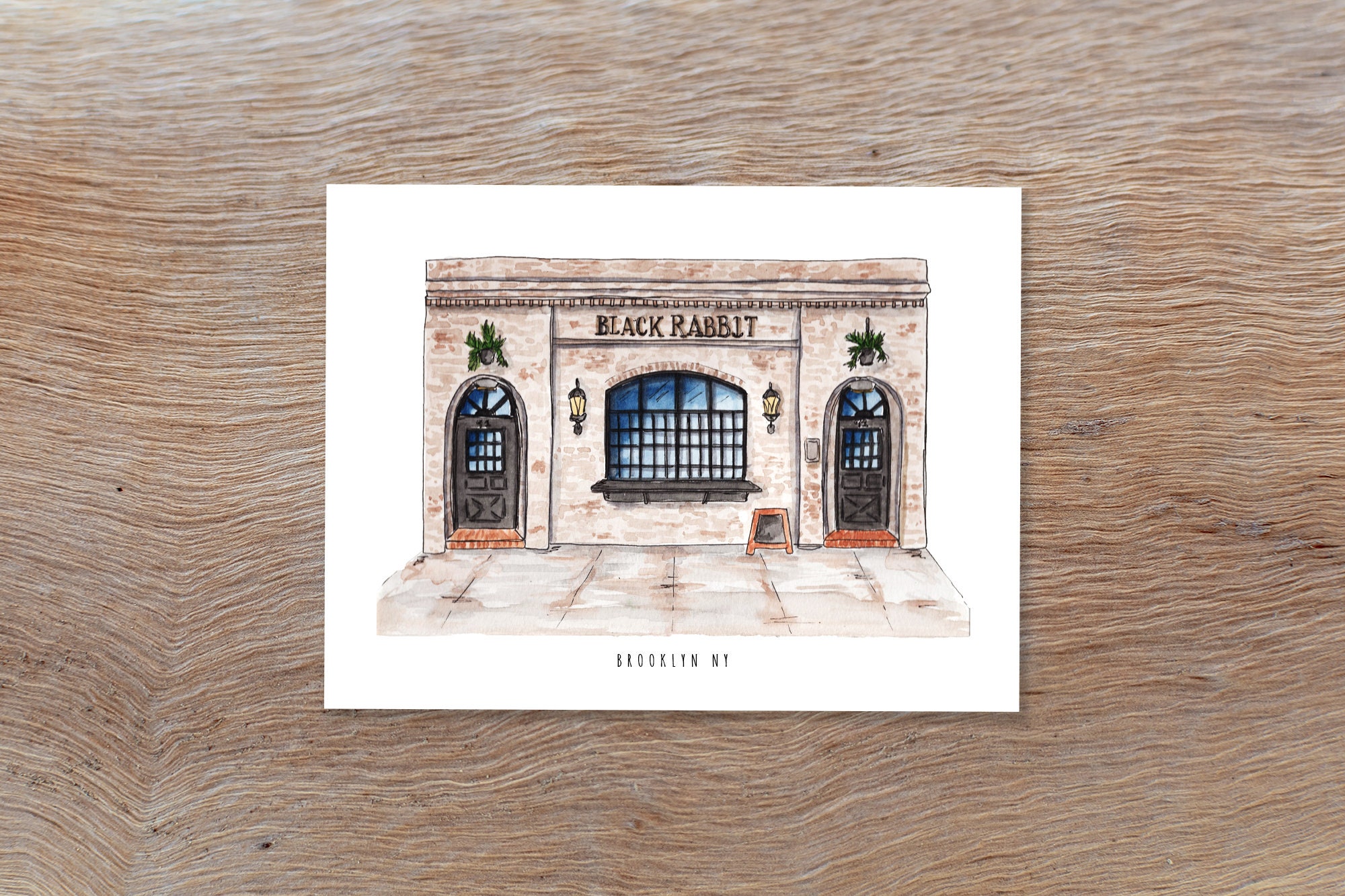Watercolor Illustration Print: Black Rabbit in Greenpoint - Etsy