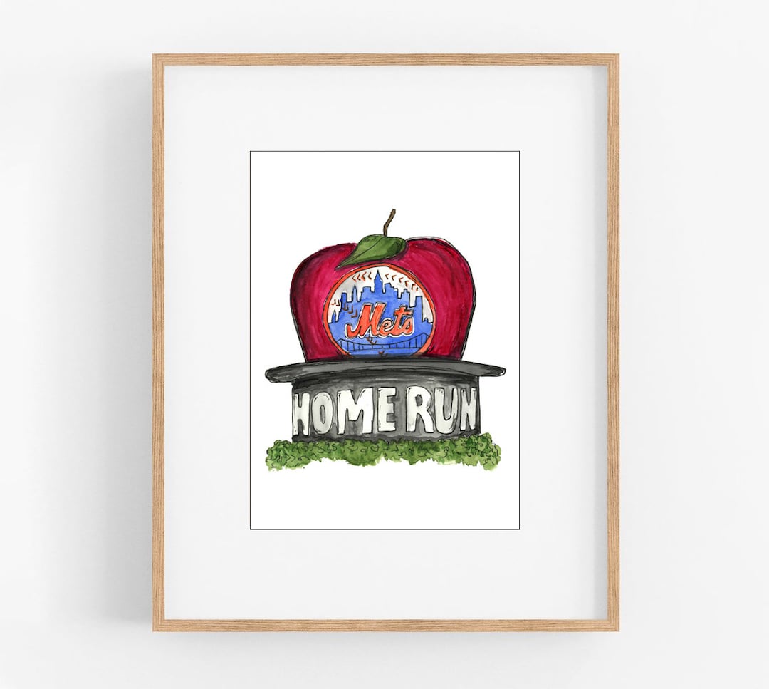 New York Mets Watercolor Illustration Print of Home Run Apple - Etsy