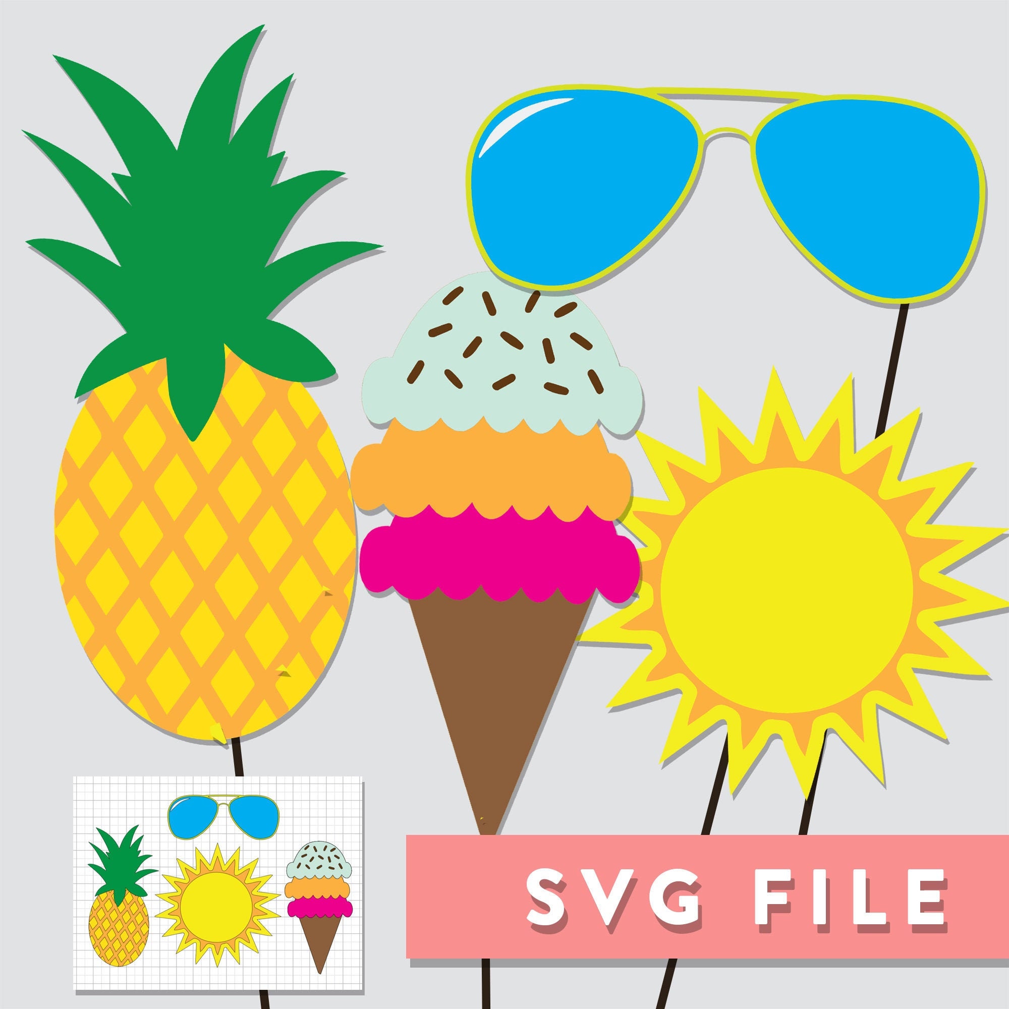SVG File: Summer Props Photo Booth Cake Topper Cupcake | Etsy