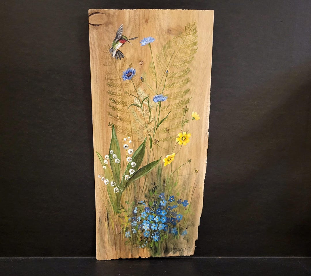 Birds, Hummingbird, Hand Painted, Cedar, Queen Anne's Lace, Lily-of The ...