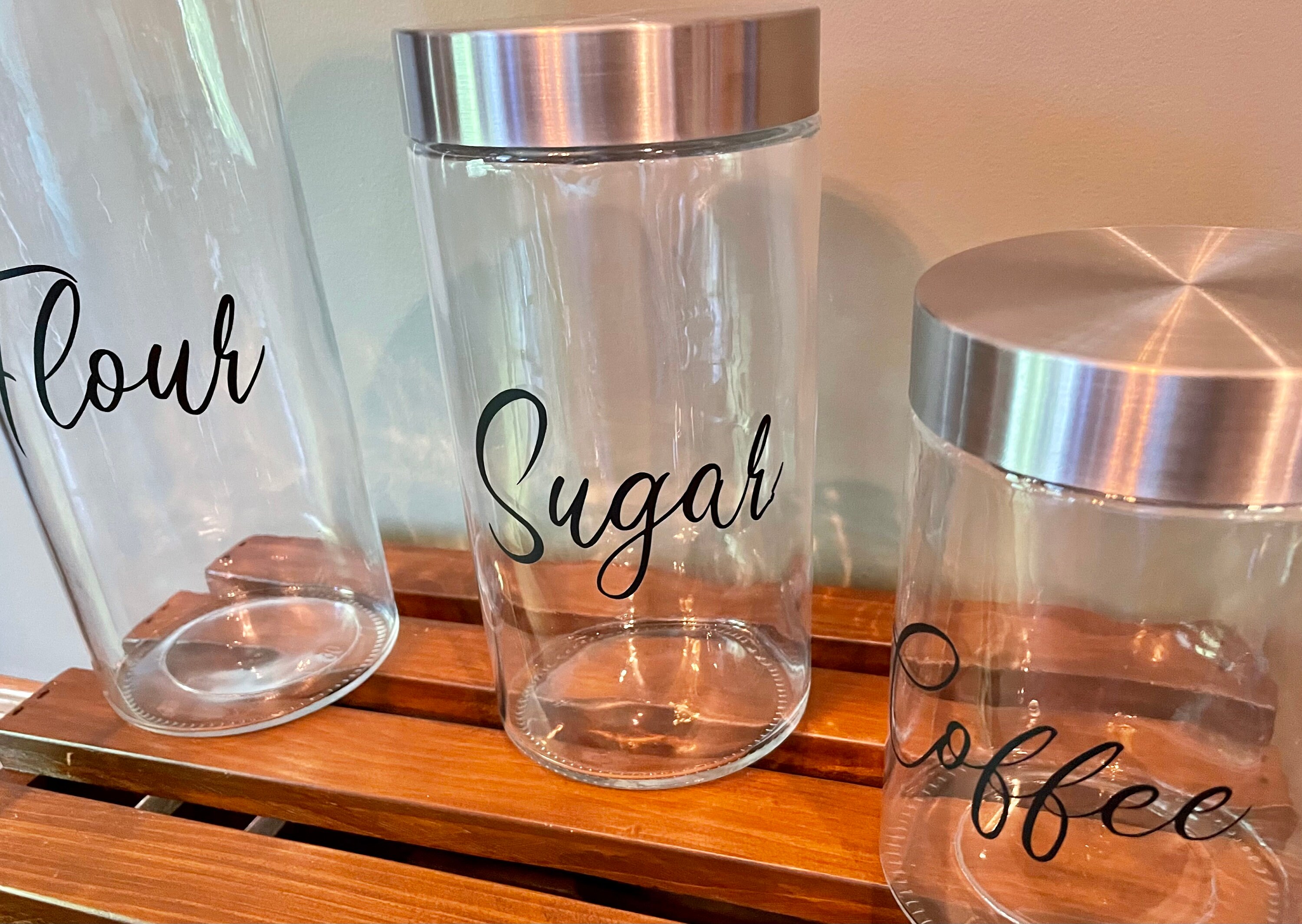3 Piece Canister Set Glass Containers Glass Canister Set Flour Sugar Coffee Etsy