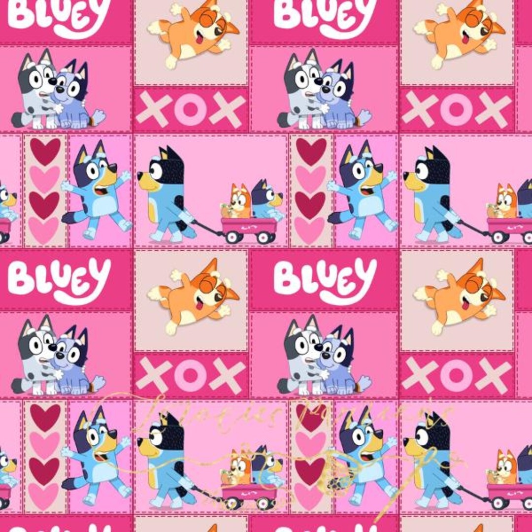 Cotton Bluey Pink Print Fabric, Bluey and Bingo Pattern Cotton Fabric ...