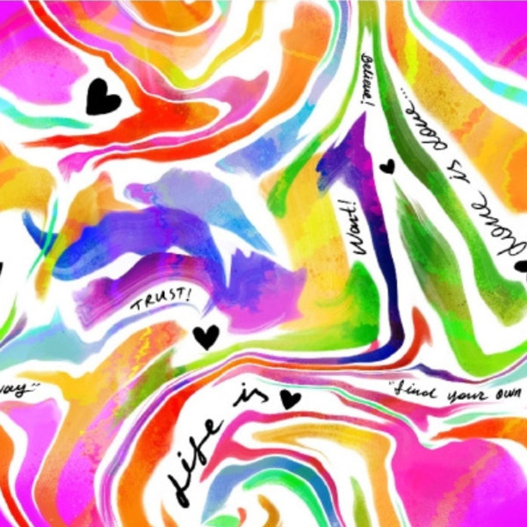 Cotton Abstract Watercolor Print Fabric, Abstract Rainbow Pattern ...