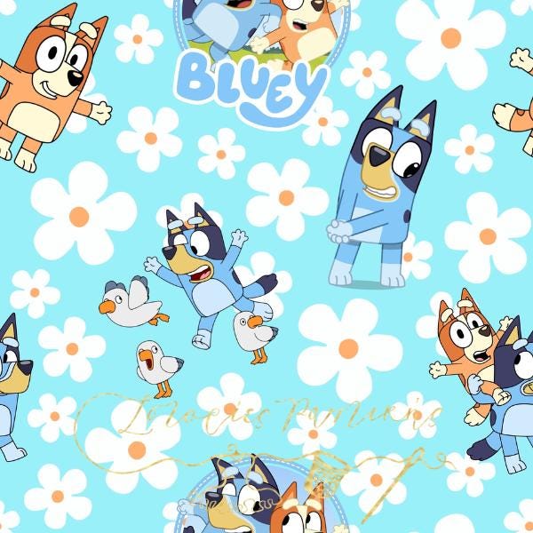 Cotton Bluey Print Fabric, Bluey and Bingo Pattern Cotton Fabric ...