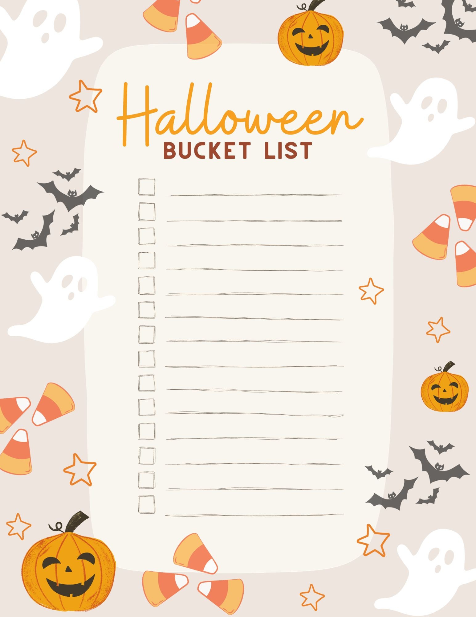 Printable Halloween Bucket List - Etsy