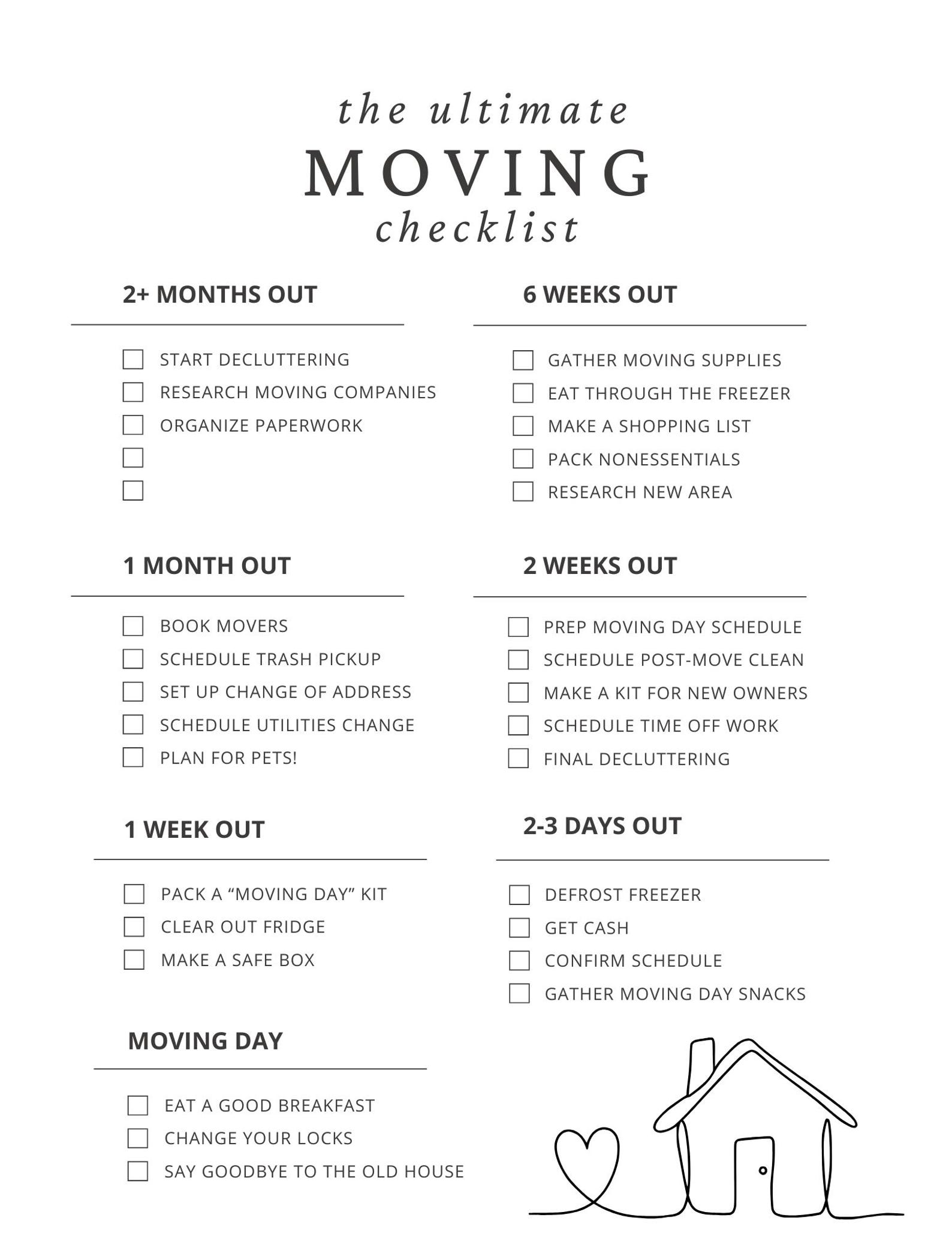 Printable Moving Checklist – One-page Moving Planner - Etsy