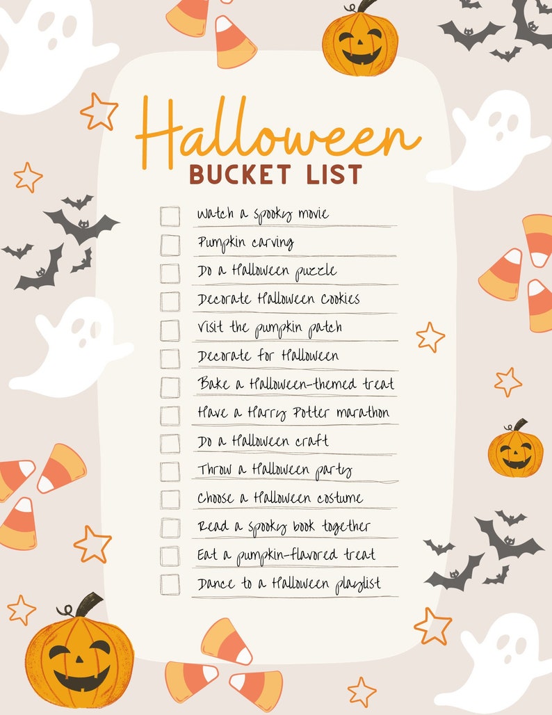 Printable Halloween Bucket List - Etsy