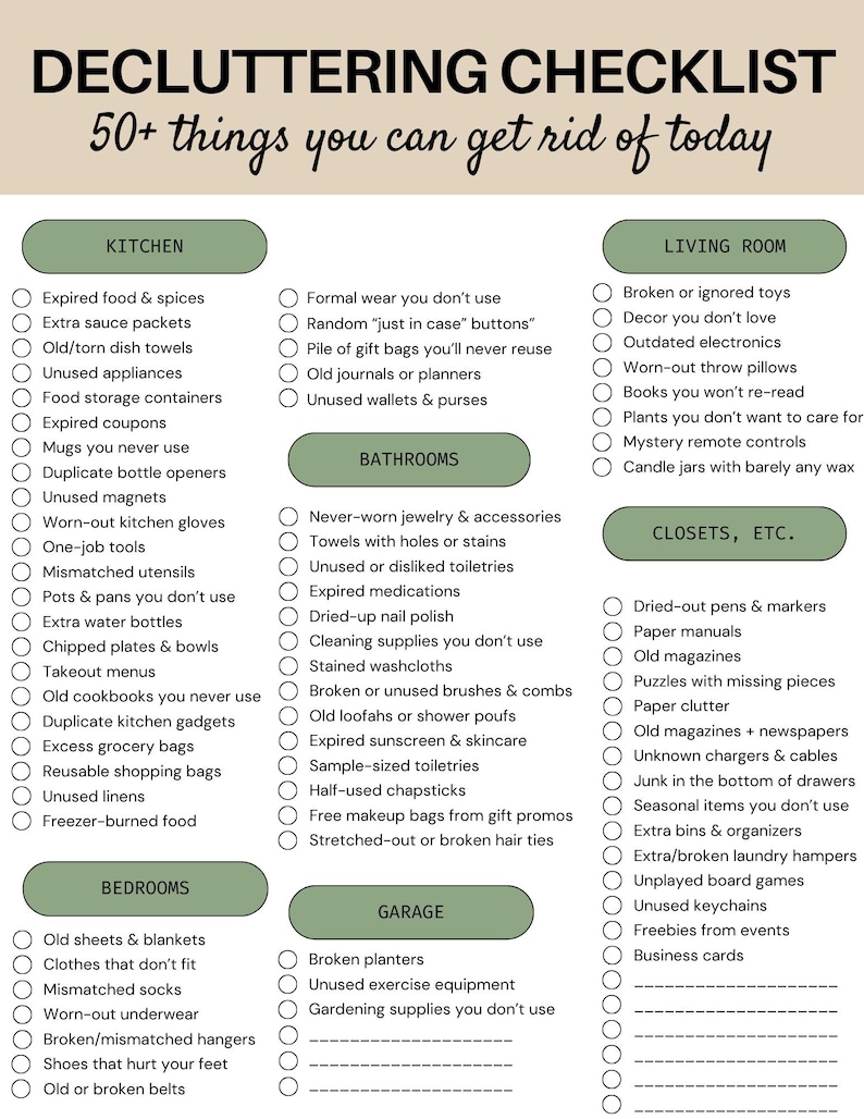 Printable Decluttering Checklist – Perfect for Moving or Spring ...