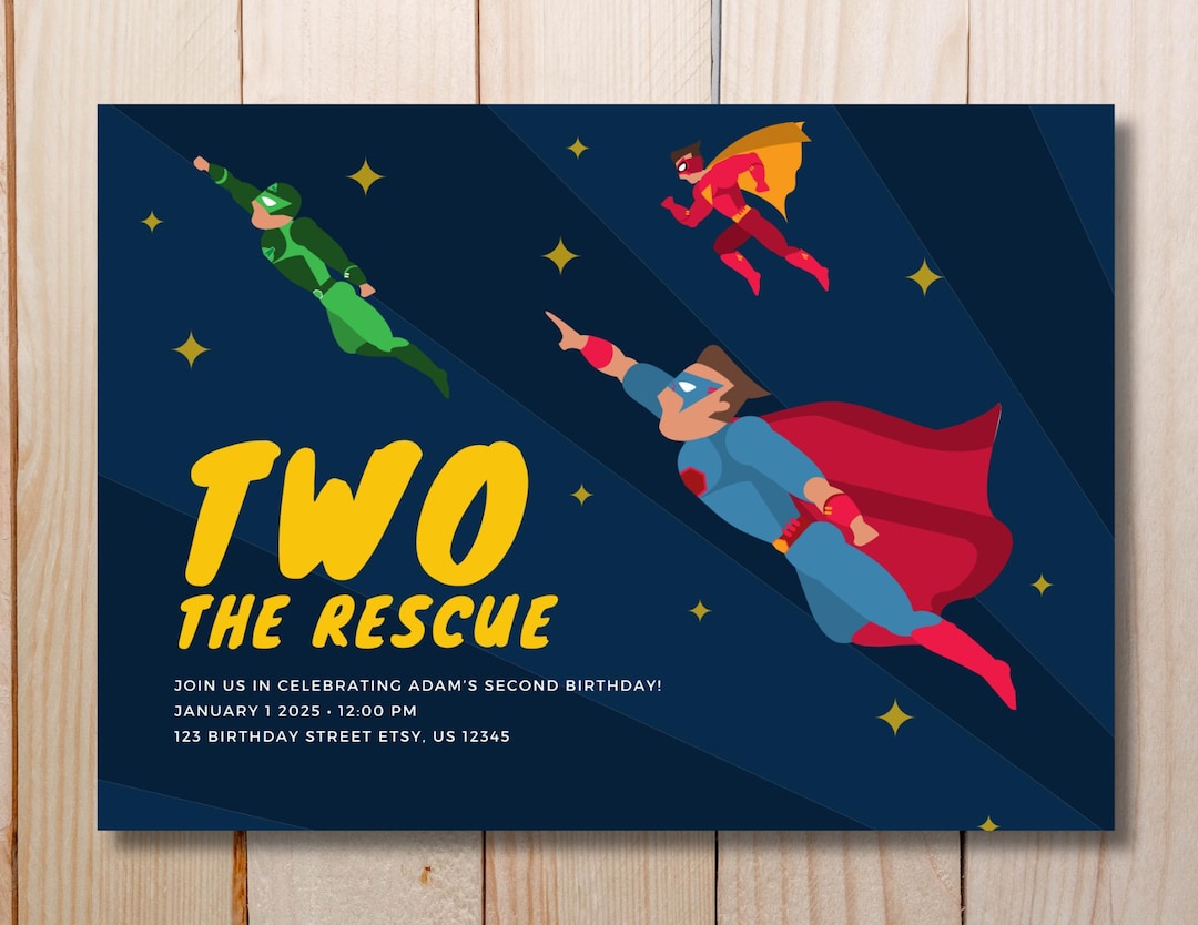 Two the Rescue Birthday Invitation Template, Editable & Customizable ...