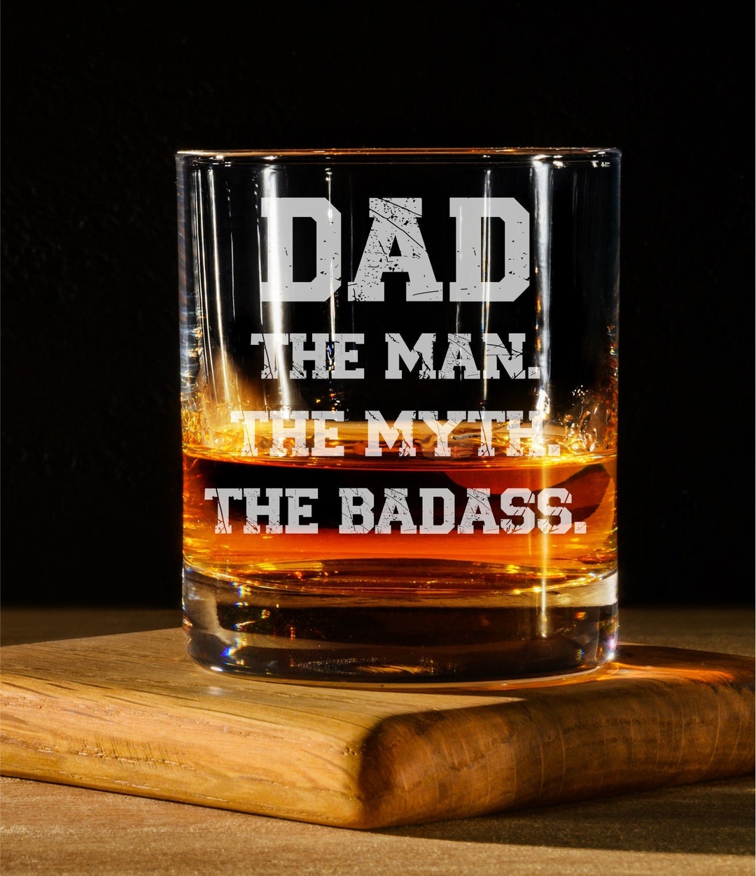 Dad the Man the Myth the Badass Glass, Etched Whiskey Glass, Dad Pint ...
