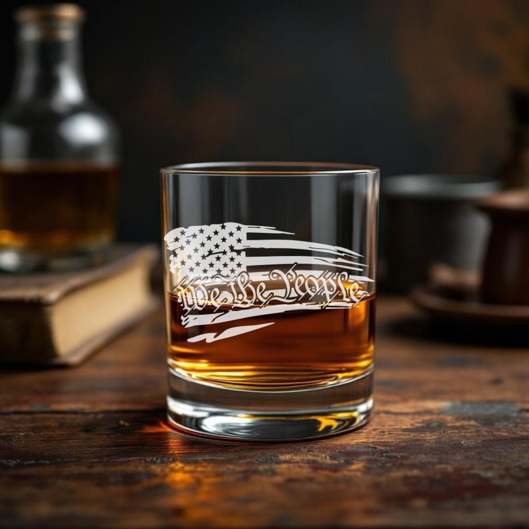 We the People Whiskey Glass With Distressed American Flag, Patriotic ...