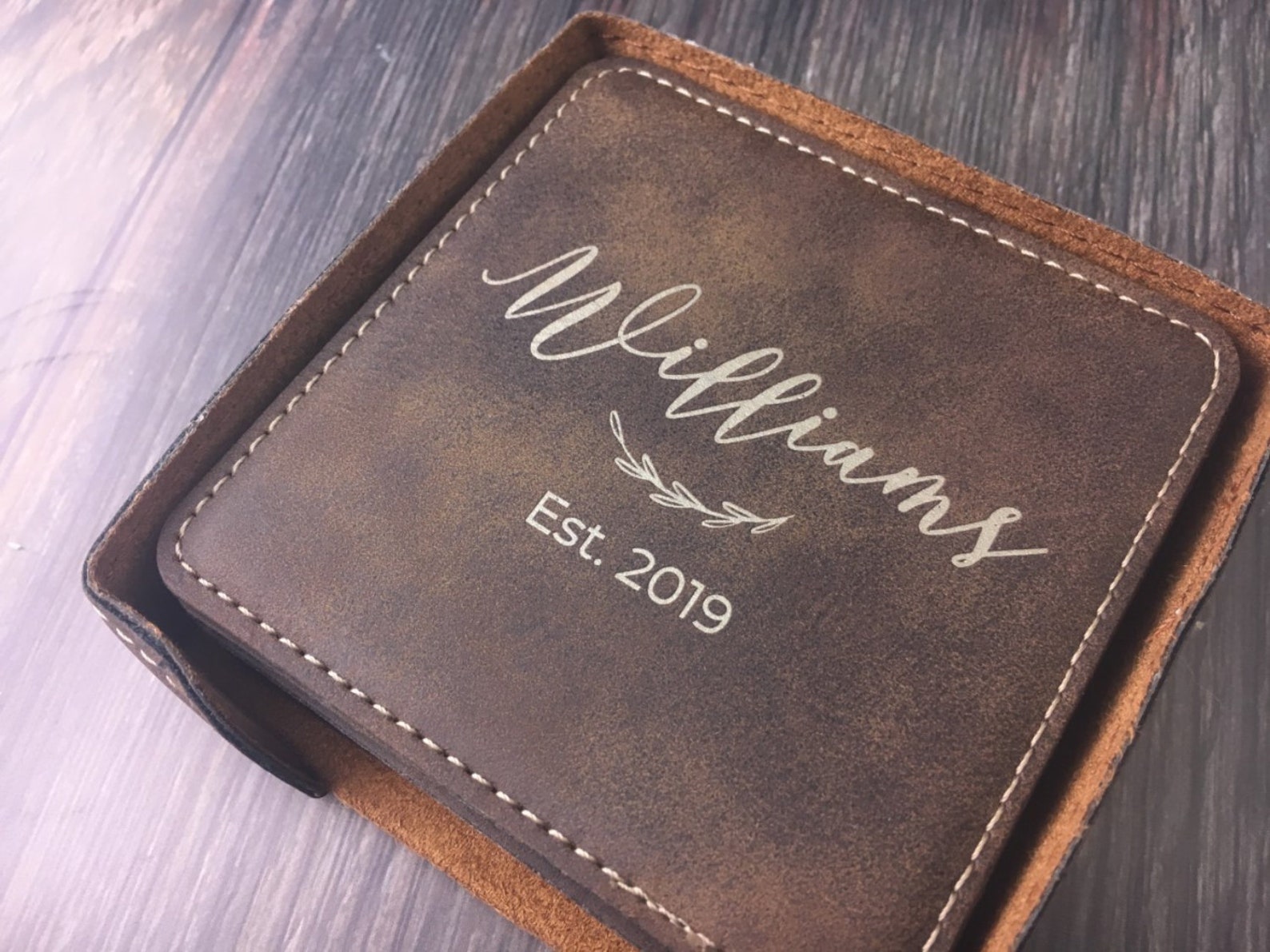 Engraved Coaster Set Leatherette Coasters 3rd Anniversary Gift - Etsy