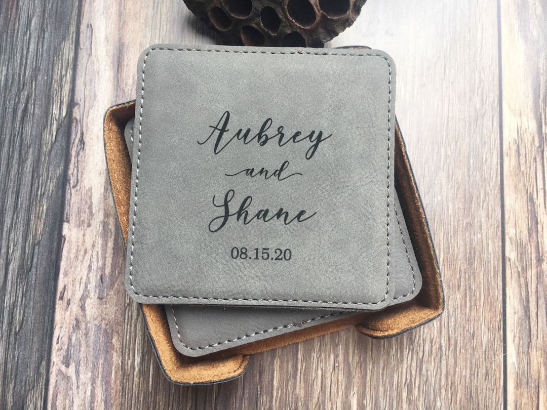 Engraved Coaster Set With Holder Leatherette Coasters 3rd Anniversary ...