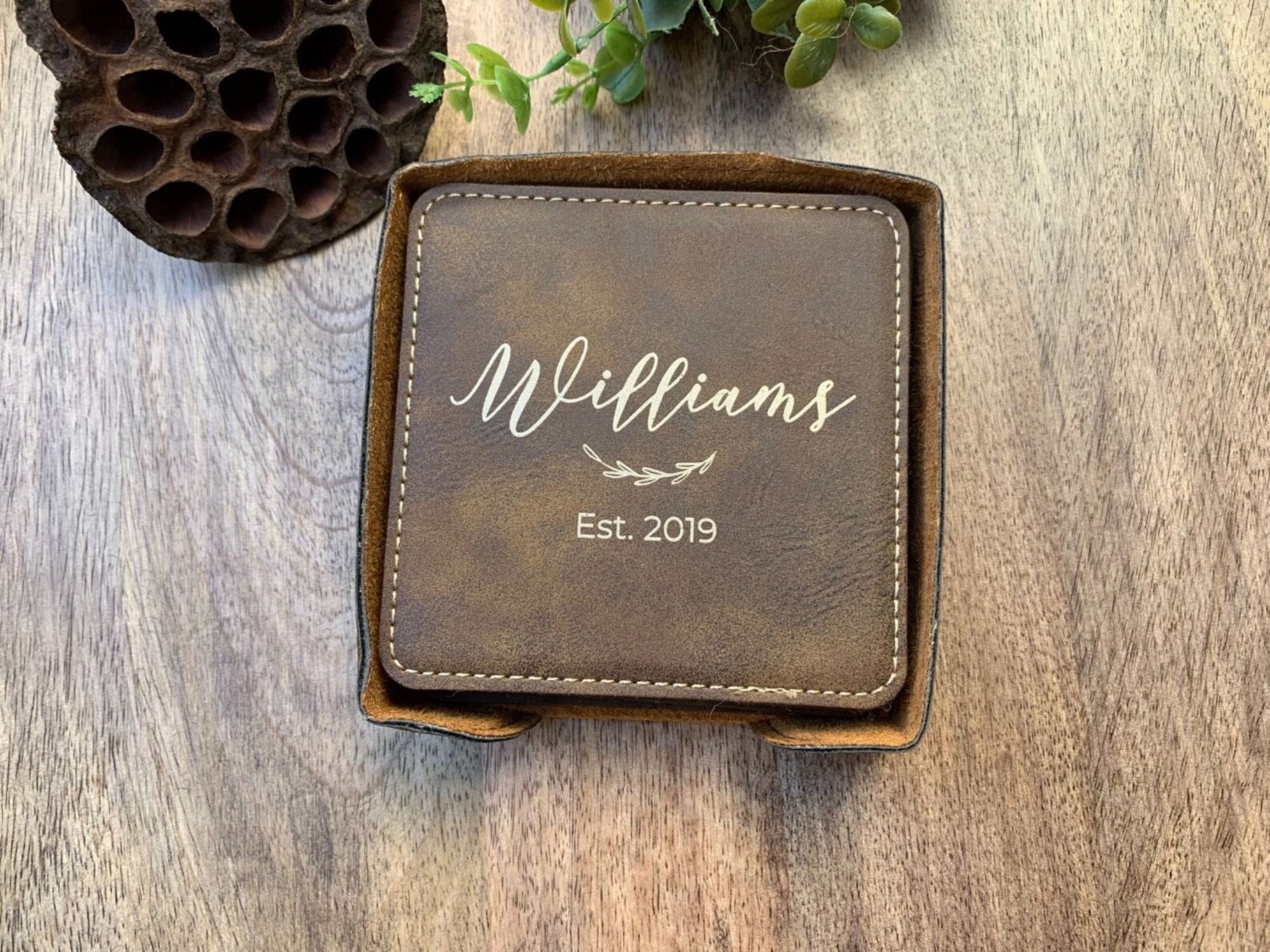 Engraved Coaster Set Leatherette Coasters 3rd Anniversary Gift - Etsy