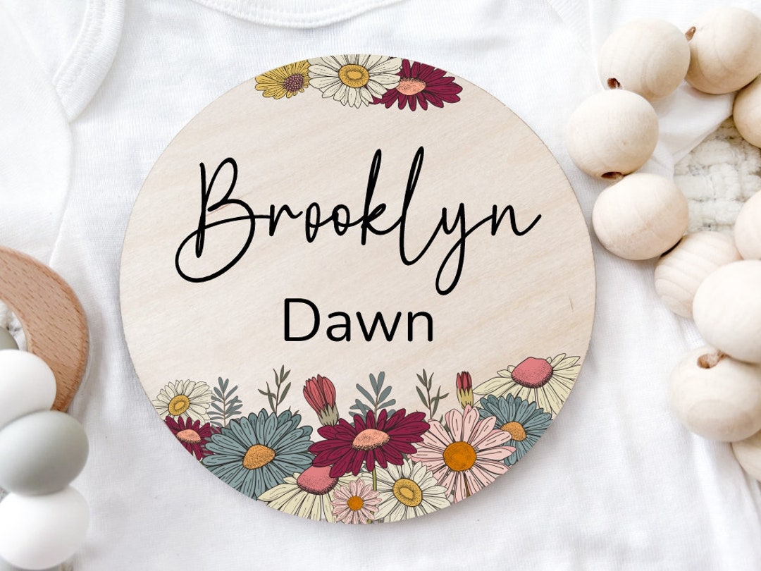 Newborn Girl Daisy Flower Name Sign, Floral Baby Name Birth ...