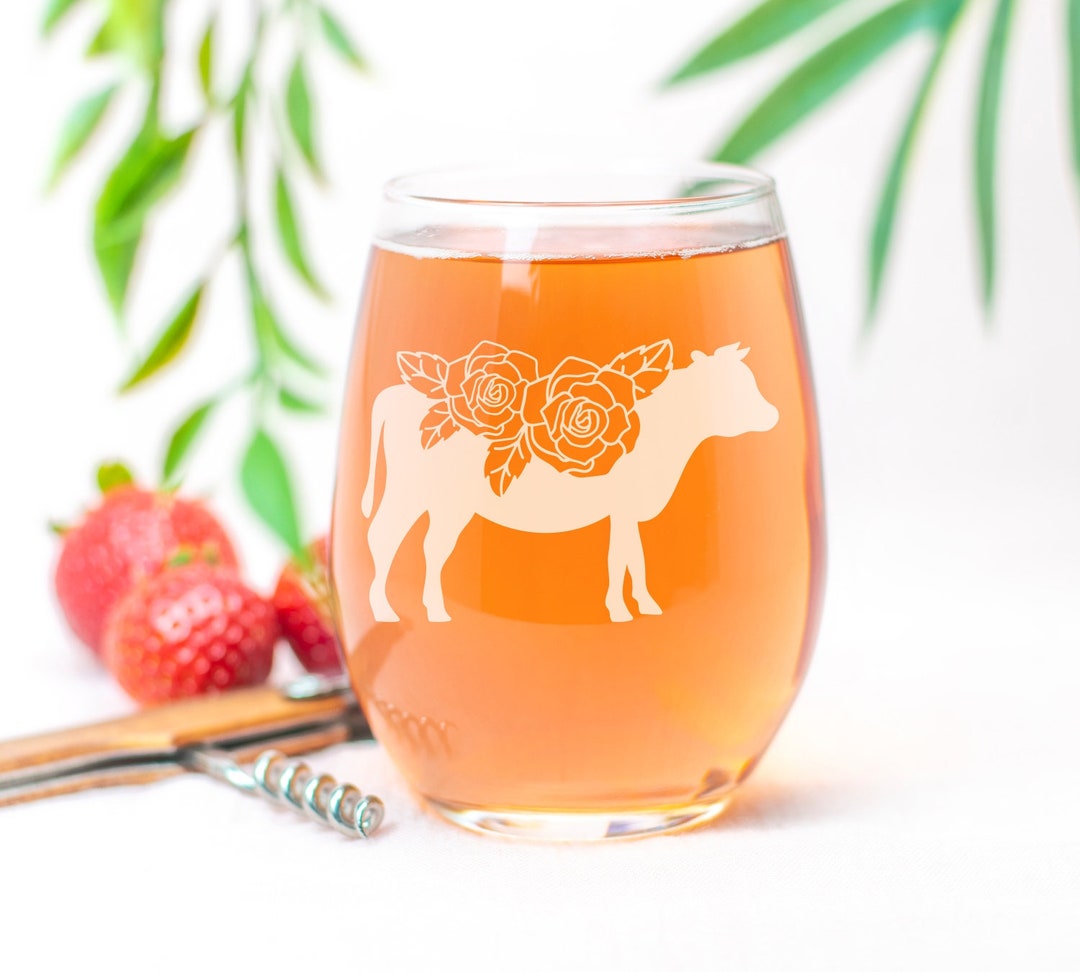 Floral Cow Wine Glass, Farm Glassware, Farm Girl, Cattle Rancher Mother ...
