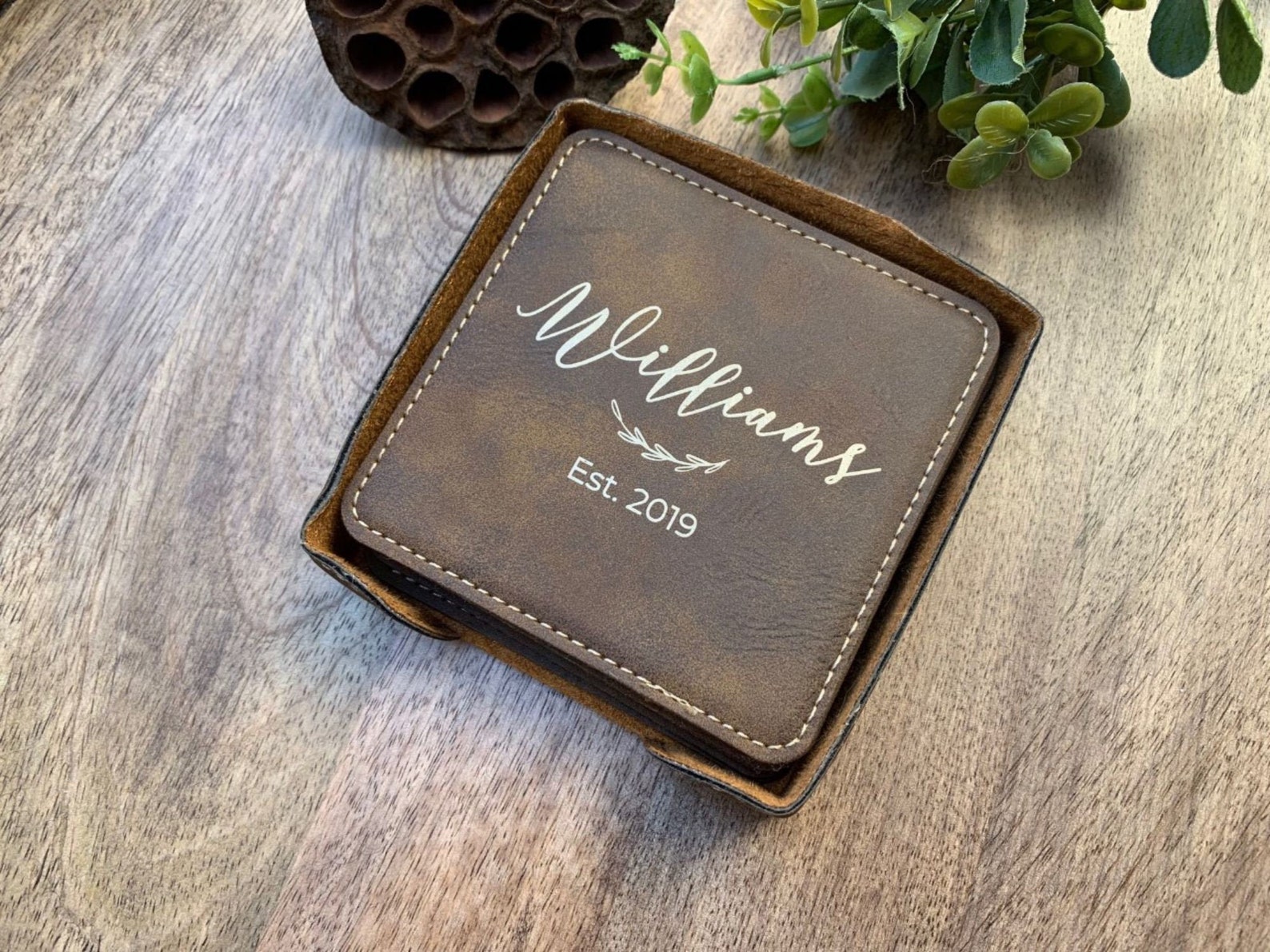Engraved Coaster Set Leatherette Coasters 3rd Anniversary Gift - Etsy