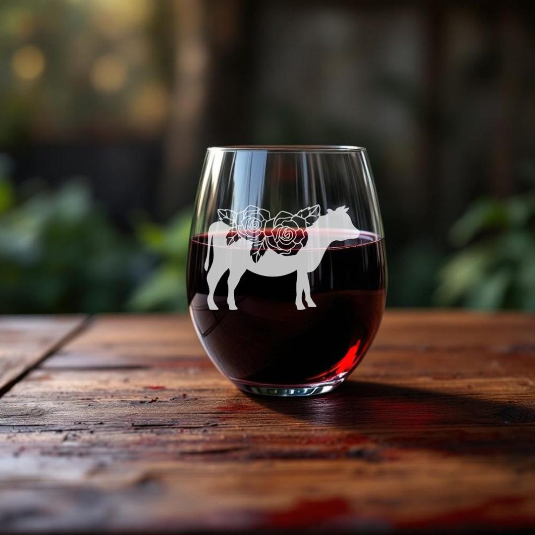 Floral Cow Wine Glass, Farm Glassware, Farm Girl, Cattle Rancher Mother ...