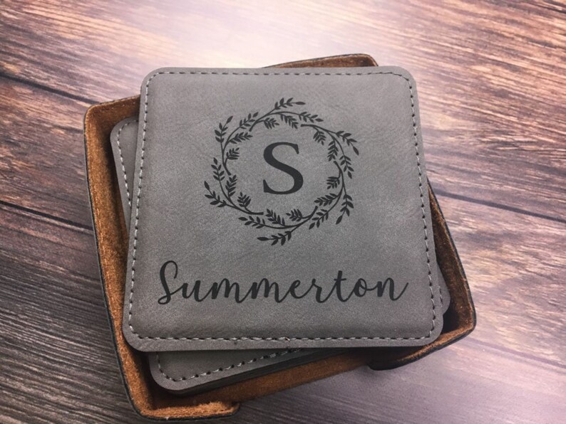 Engraved Coaster Set Leatherette Coasters Personalized Family - Etsy