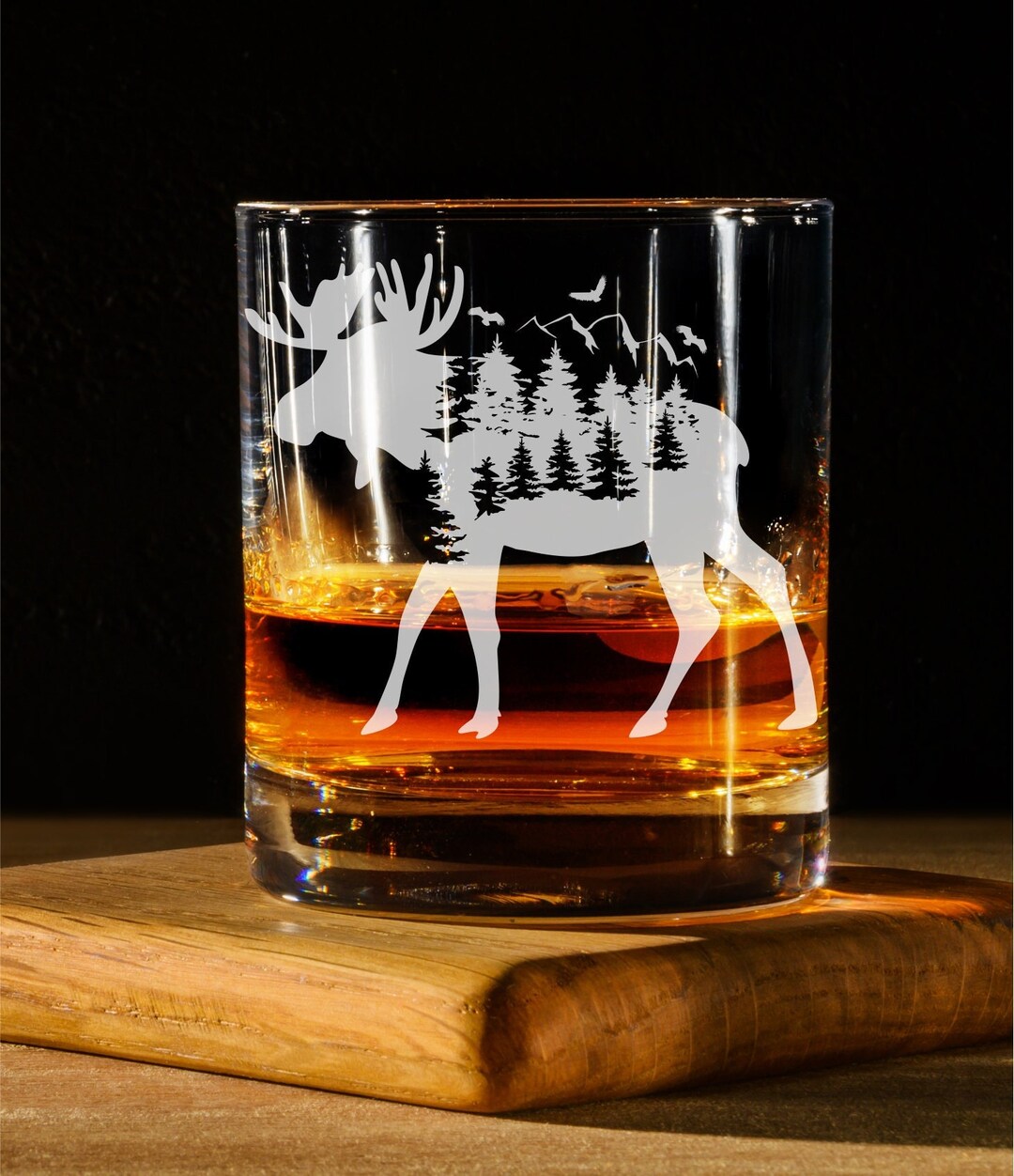 Moose Etched Whiskey Glass, Animal Rocks Glassware, Forest Nature ...