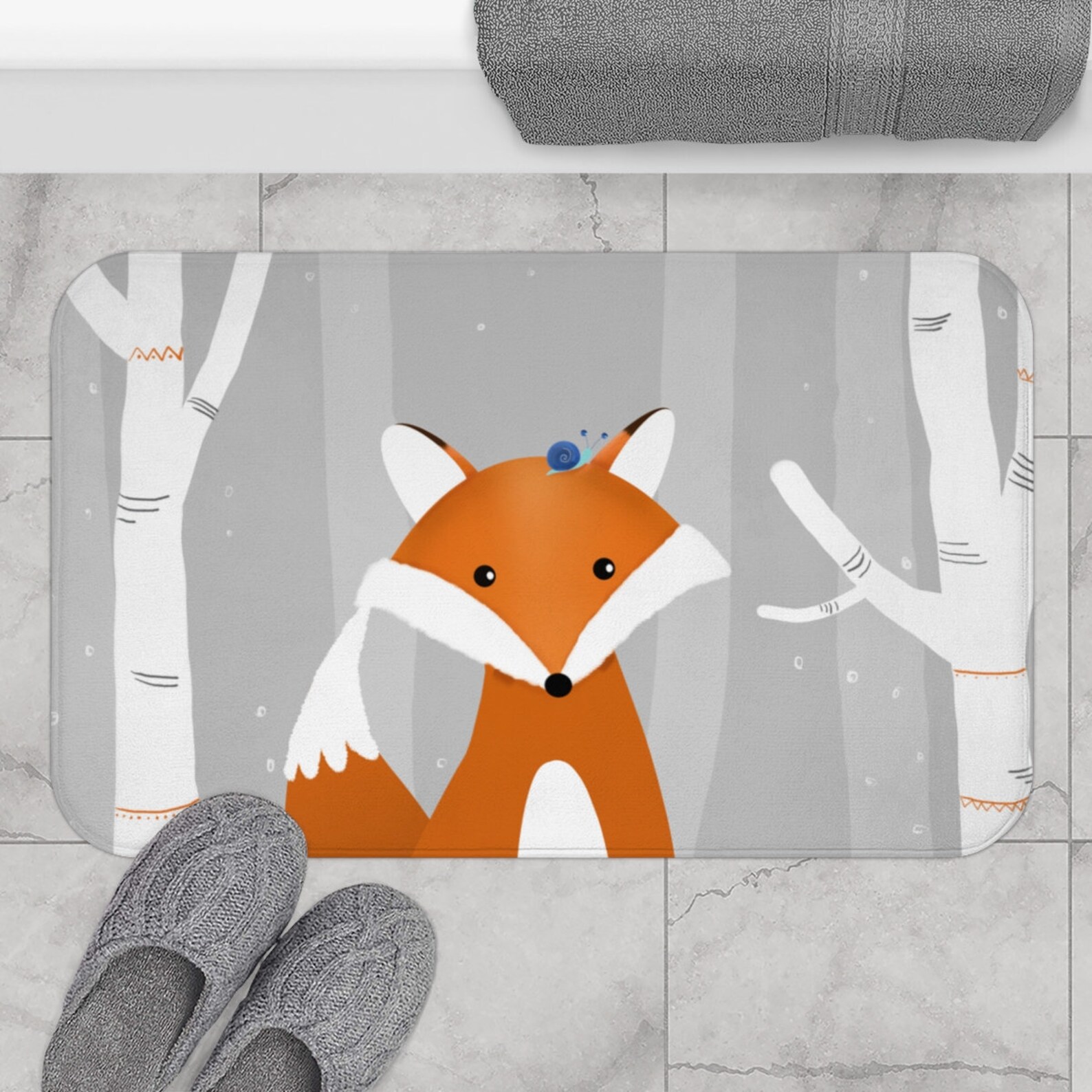 Fox Bath Mat Woodland Forest Funny Animals Absorvent Non - Etsy
