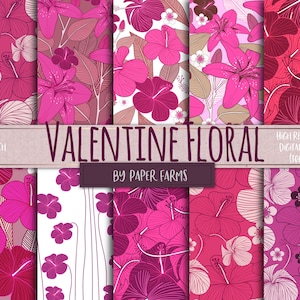 Valentine's Digital Paper, Valentine's Scrapbook Paper, Flowers, Floral ...