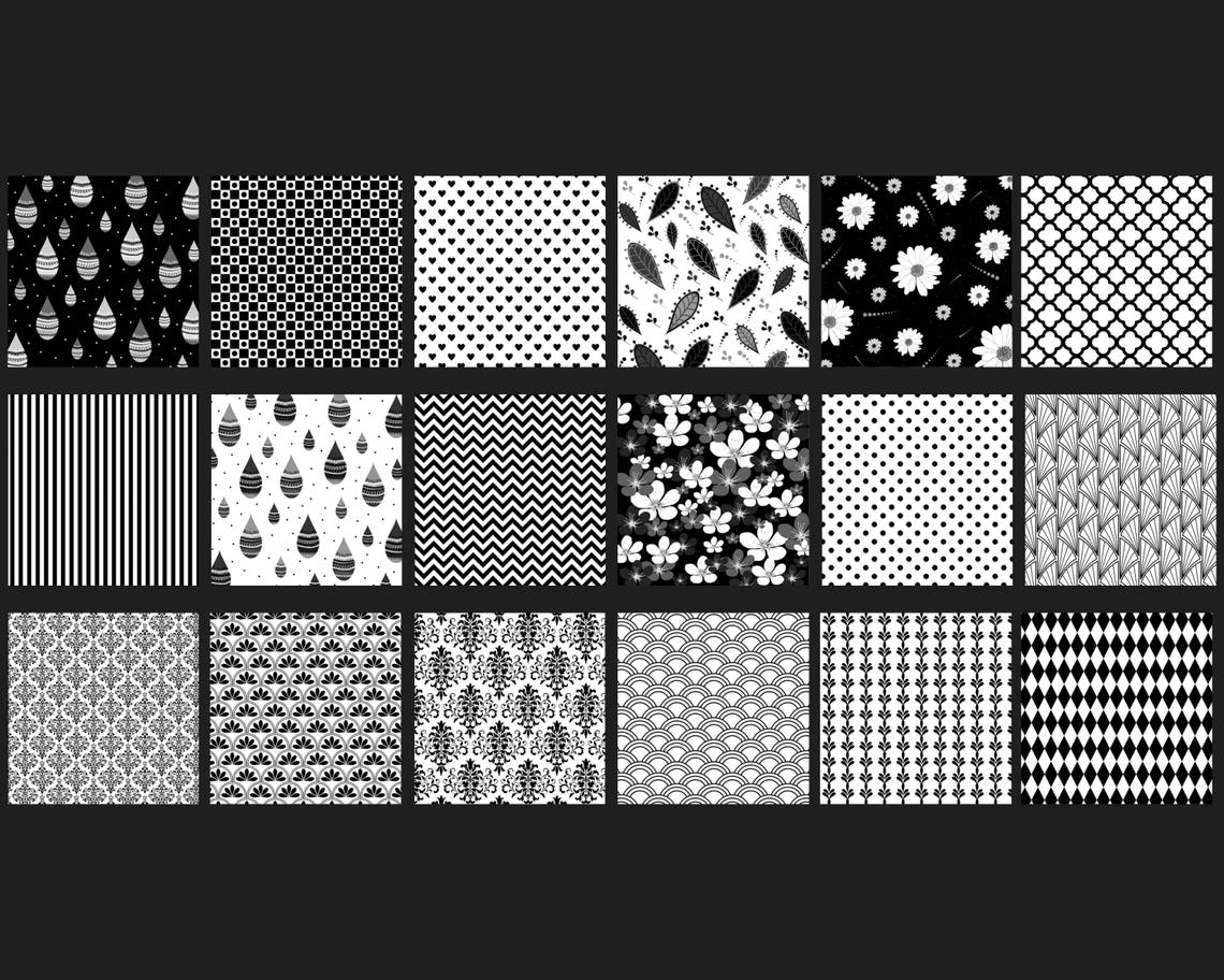Black White Digital Paper, Black White Scrapbook Paper, Black White ...