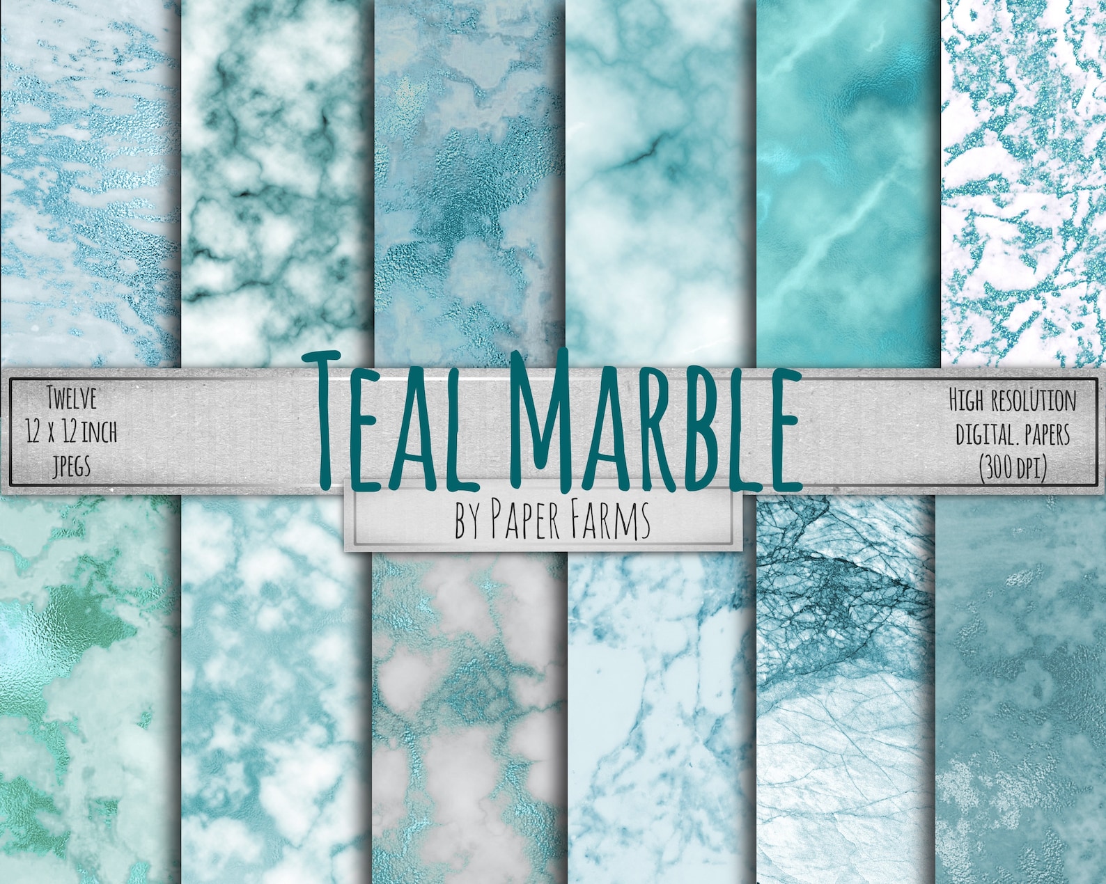 Teal Marble Digital Paper Teal Marble Scrapbook Paper Teal | Etsy