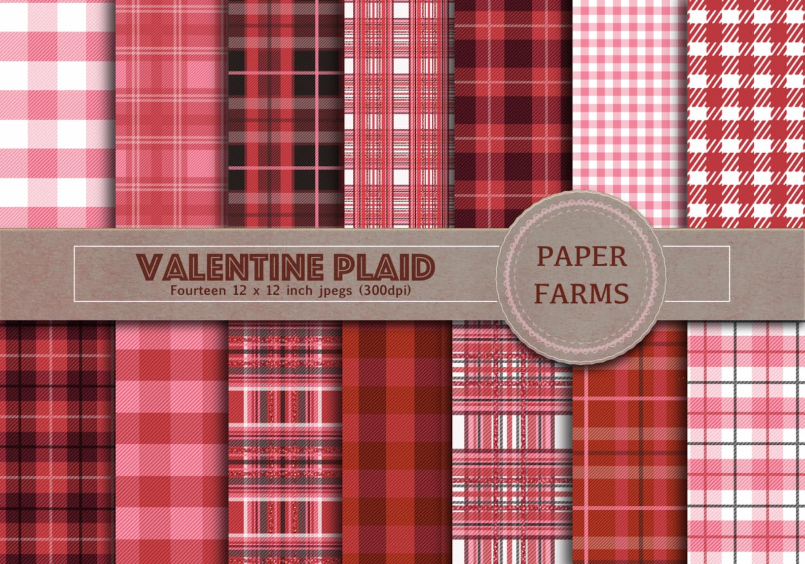 Valentine Digital Paper, Valentine Plaid Digital Paper, Love Digital ...