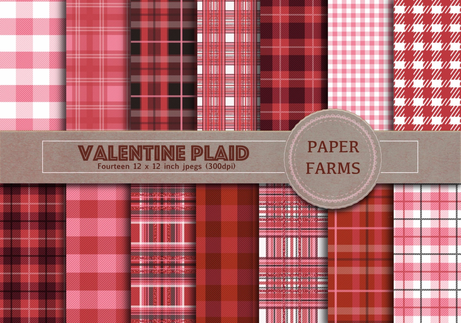 Valentine digital paper valentine plaid digital paper love | Etsy