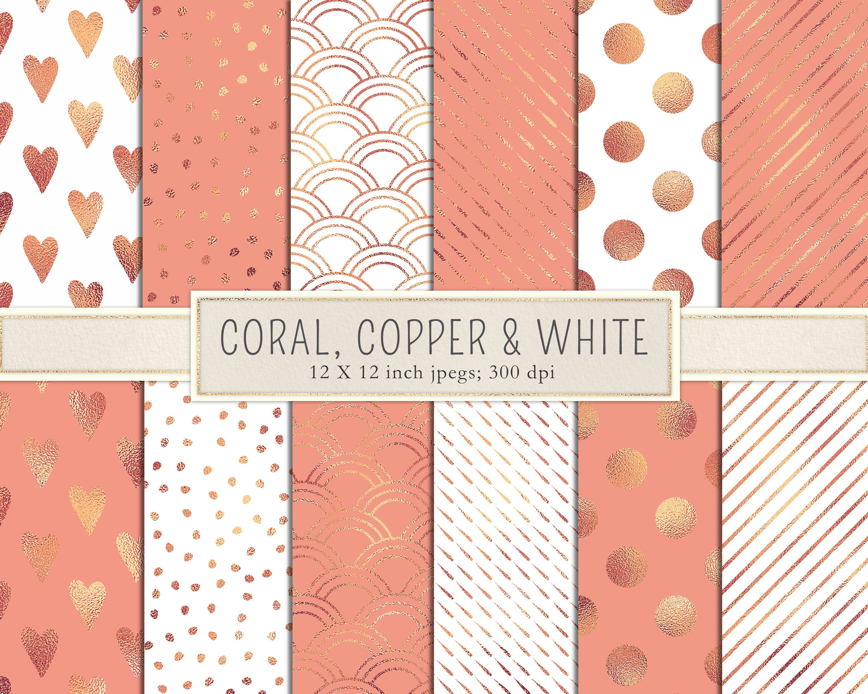 Coral digital paper copper digital paper coral copper | Etsy