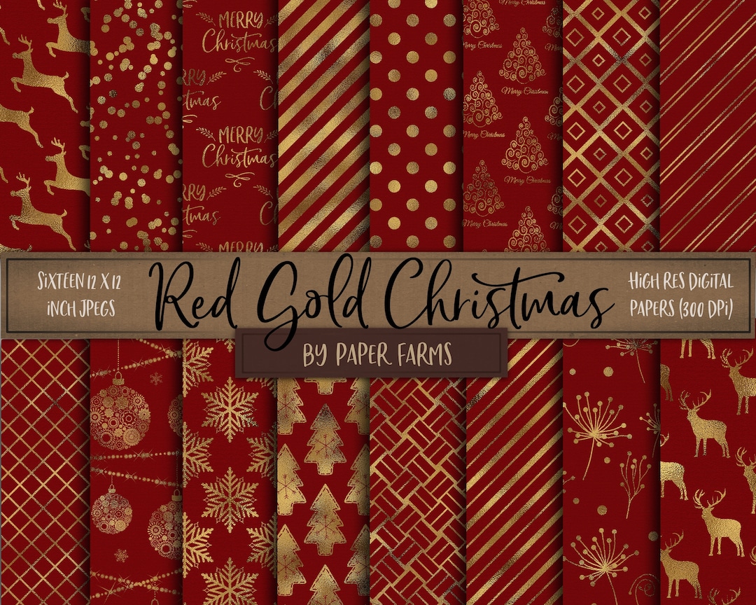 Red Gold, Gold Red, Christmas Digital Paper, Christmas Scrapbook Paper ...